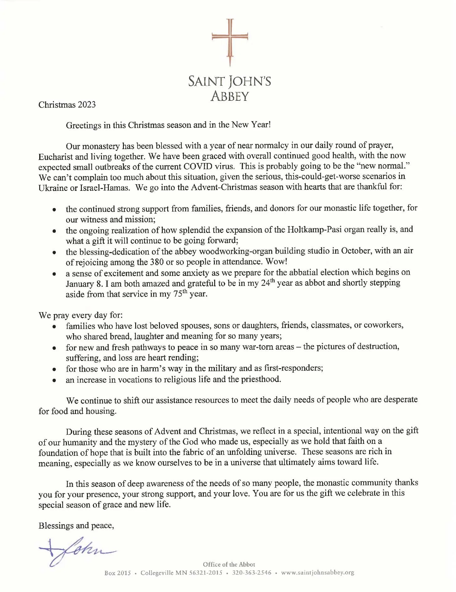 Christmas Letter — Saint John's Abbey