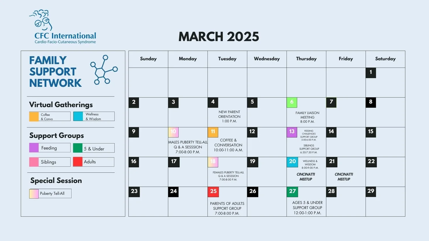 Family Support Calendar — Cardio Facio Cutaneous syndrome International