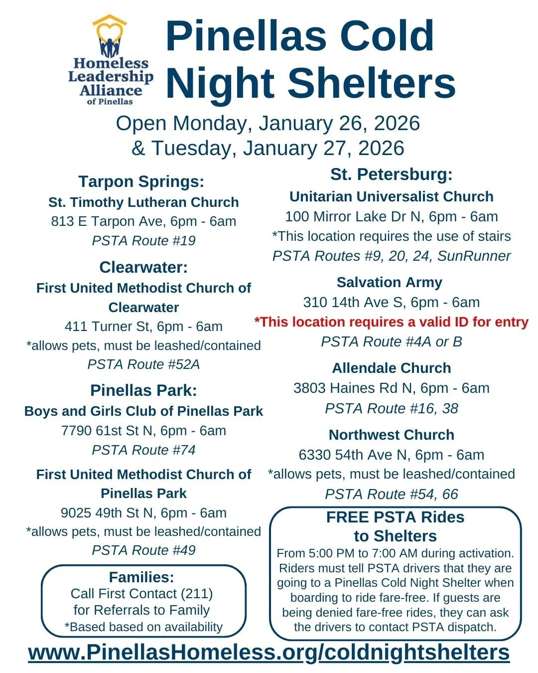 Cold Night Shelter Activation — Homeless Leadership Alliance of ...
