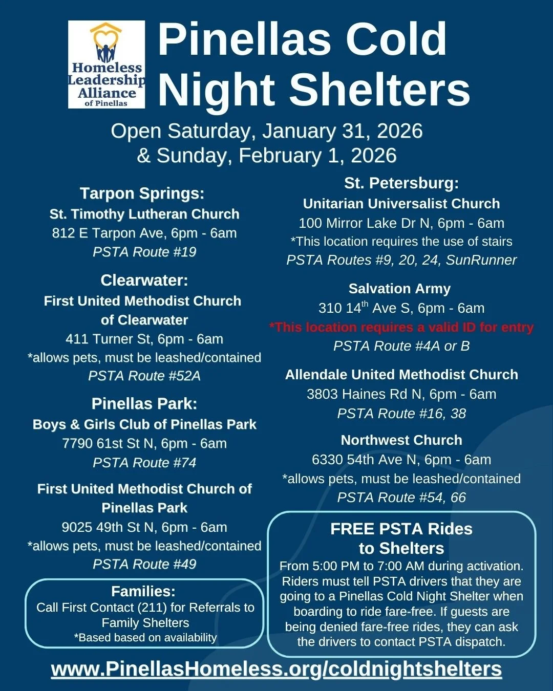 Cold Night Shelter Activation — Homeless Leadership Alliance of ...