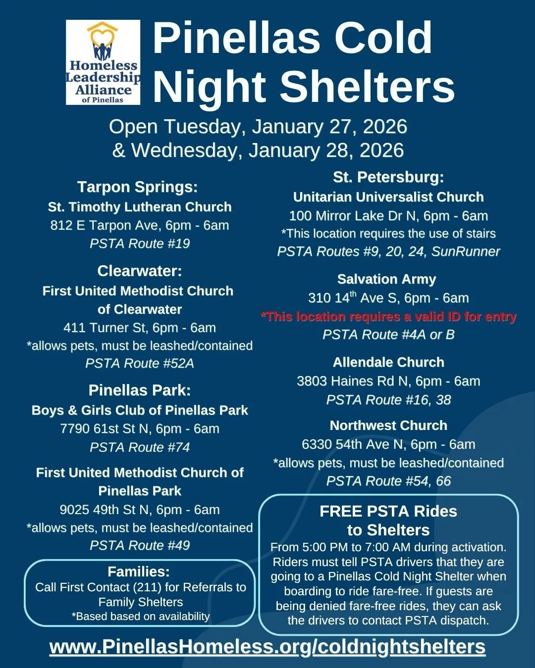 Cold Night Shelter Activation — Homeless Leadership Alliance of ...