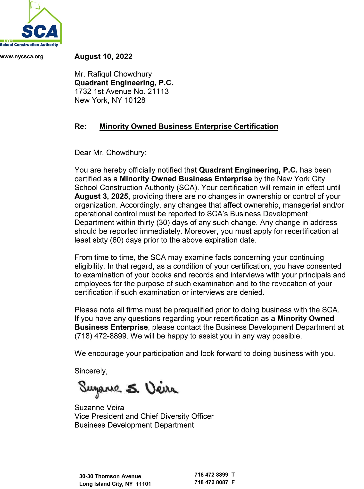 MBE — Quadrant Engineering, P.C.