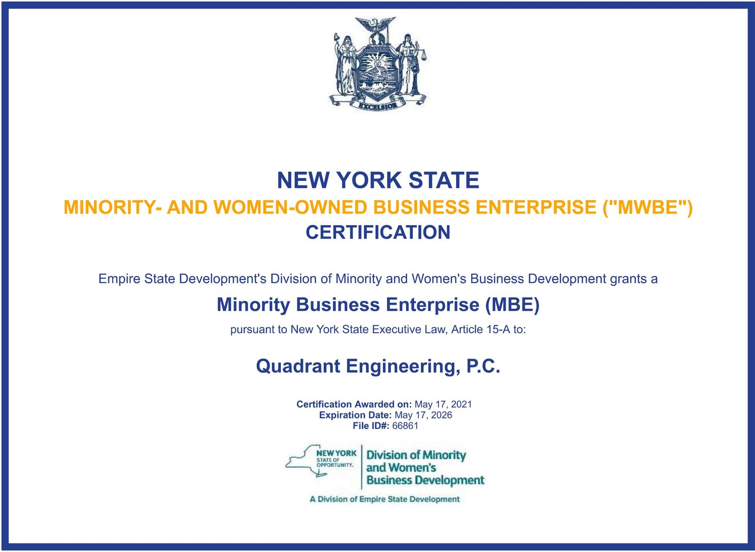 MBE — Quadrant Engineering, P.C.