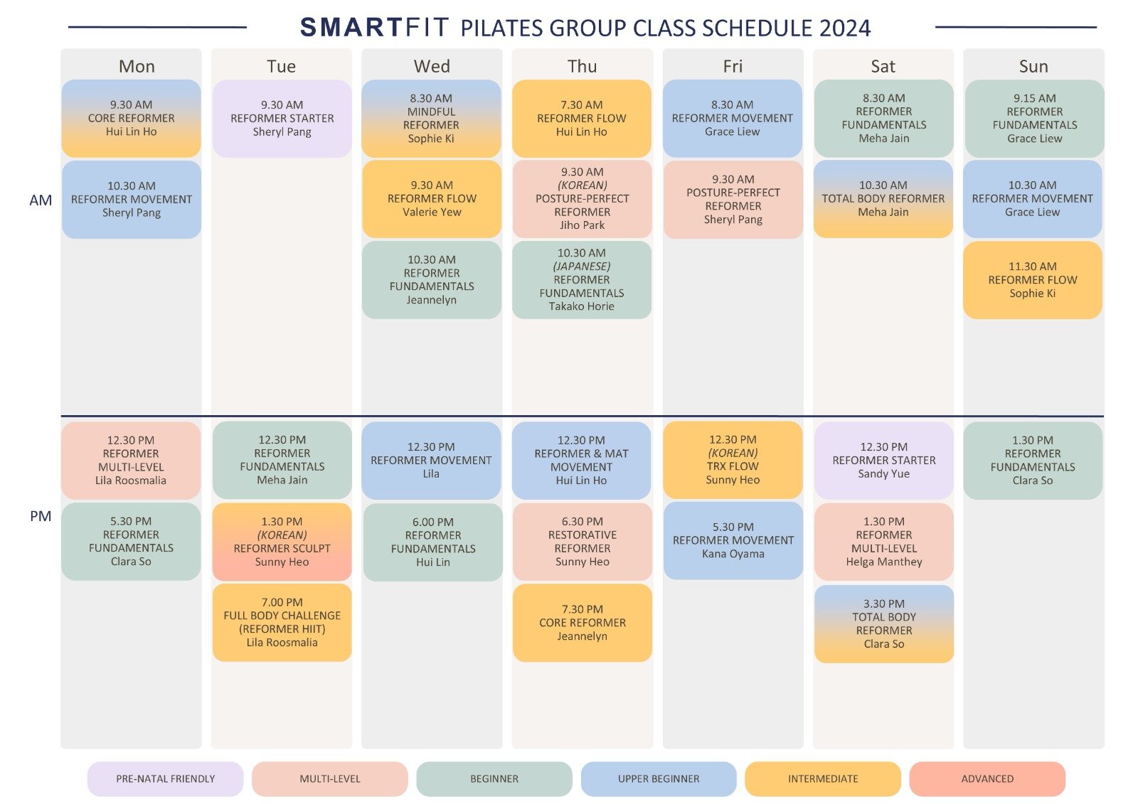 Class Schedule - SMARTFIT PILATES