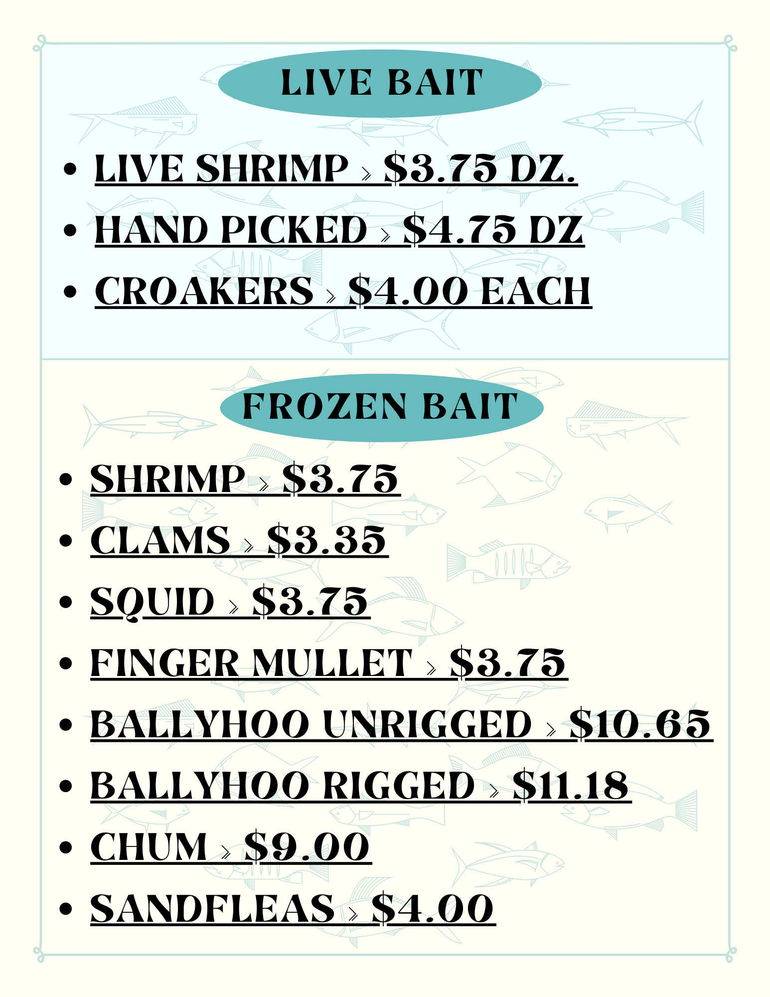 Food & Bait — Little Jim Bait & Tackle