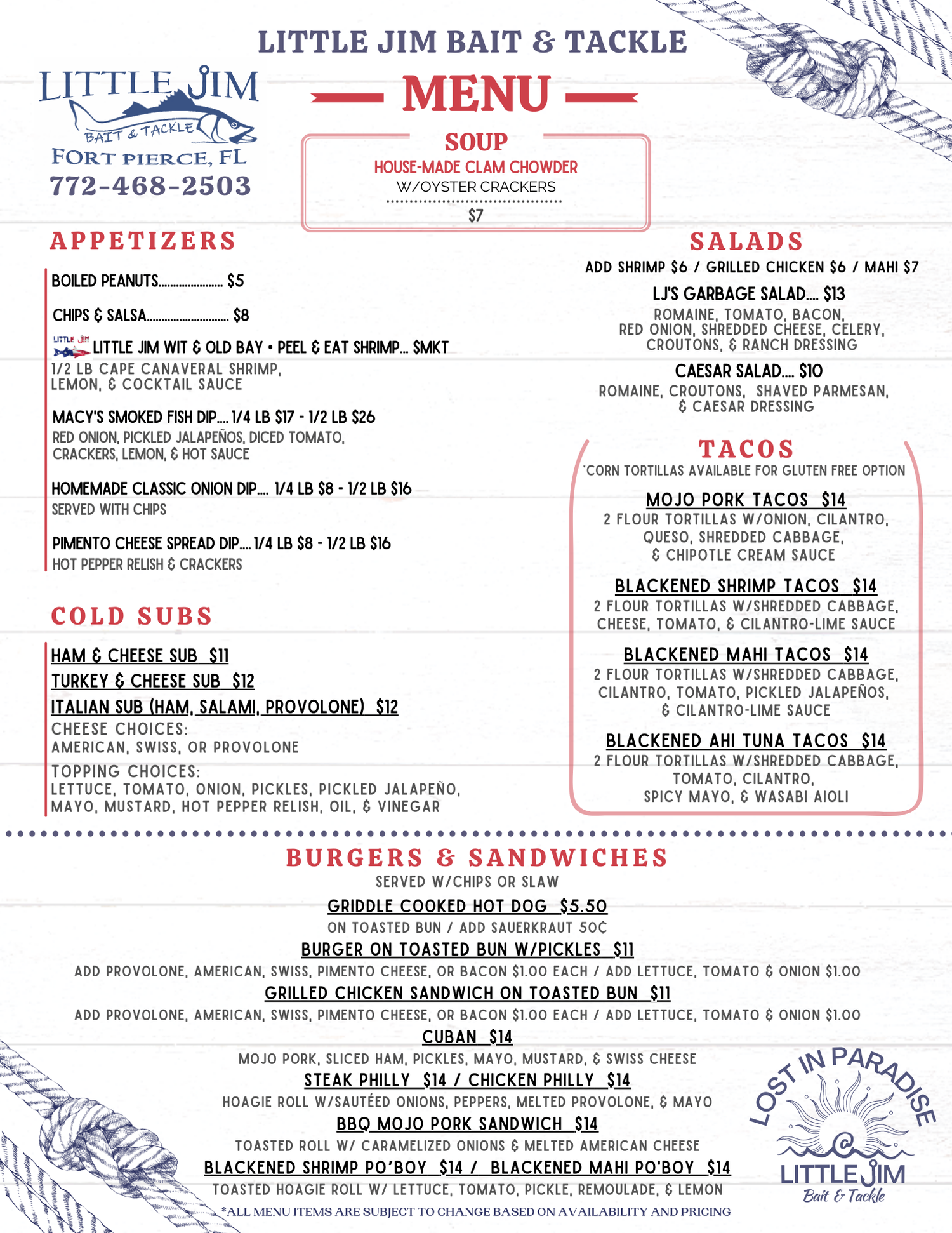 Food & Bait — Little Jim Bait & Tackle