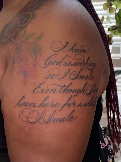 Back Thigh Tattoos Script