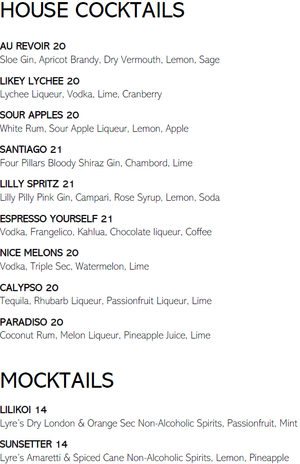 Drinks Menu — Shorties Bar & Dining