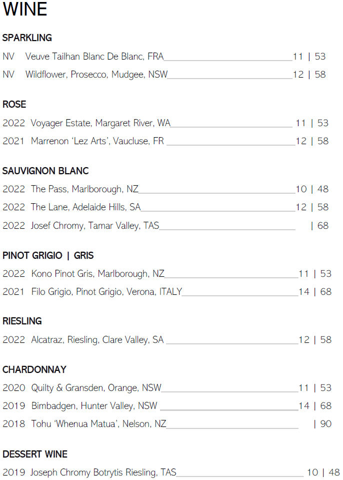 Drinks Menu — Shorties Bar & Dining