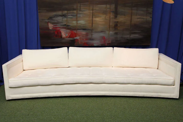 20th Century English Velvet Upholstered 3-Seat Saddle Arm Sofa ...