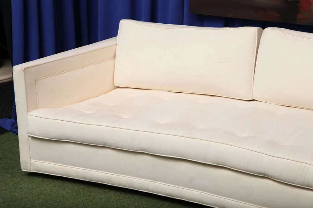 20th Century English Velvet Upholstered 3-Seat Saddle Arm Sofa ...