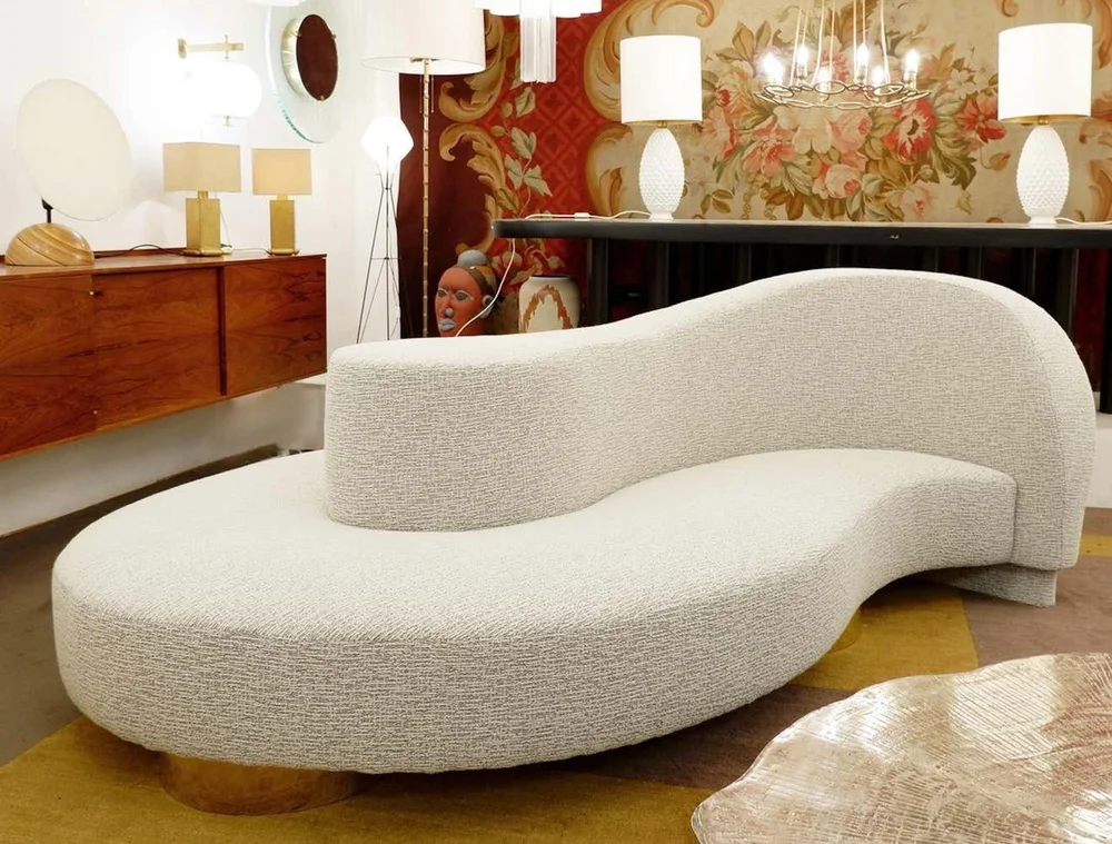 1980s Mid-Century Modern White Serpentine Sectional Sofa in The Manner ...