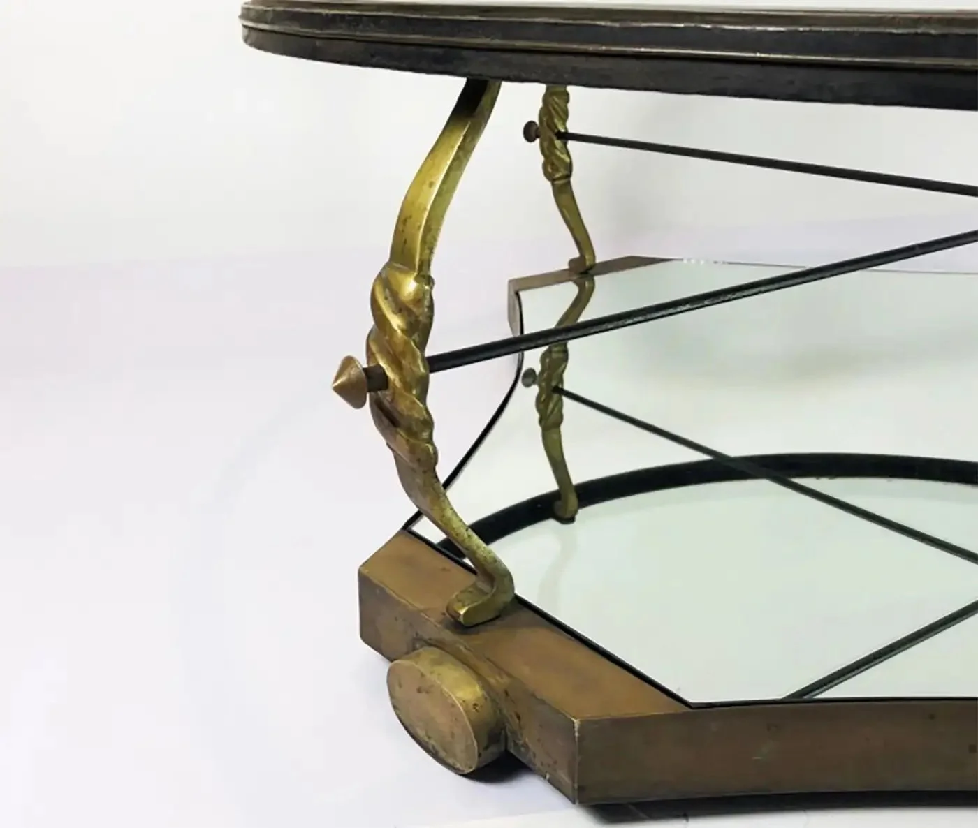 Ruby Red Lacquer and Brass Bar Coffee Table in the manner of Willy ...