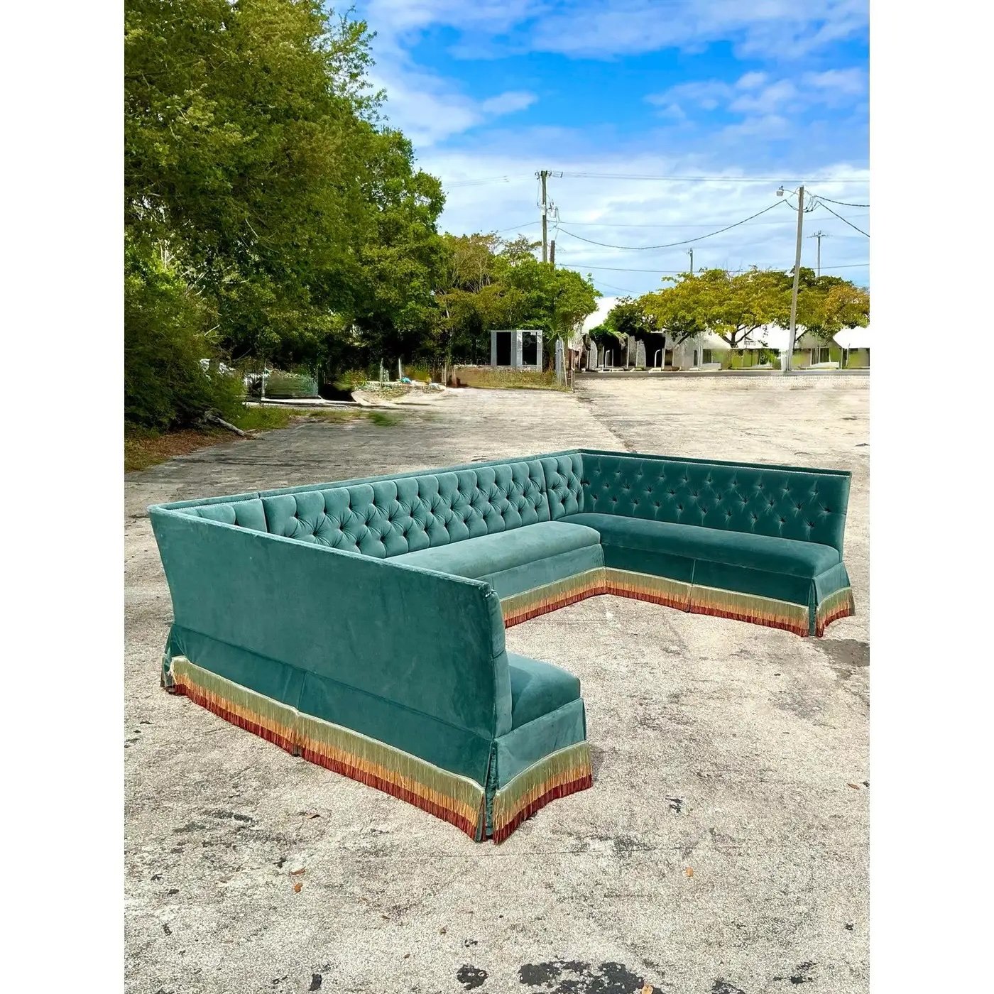 20th Century English Velvet Upholstered 3-Seat Saddle Arm Sofa ...