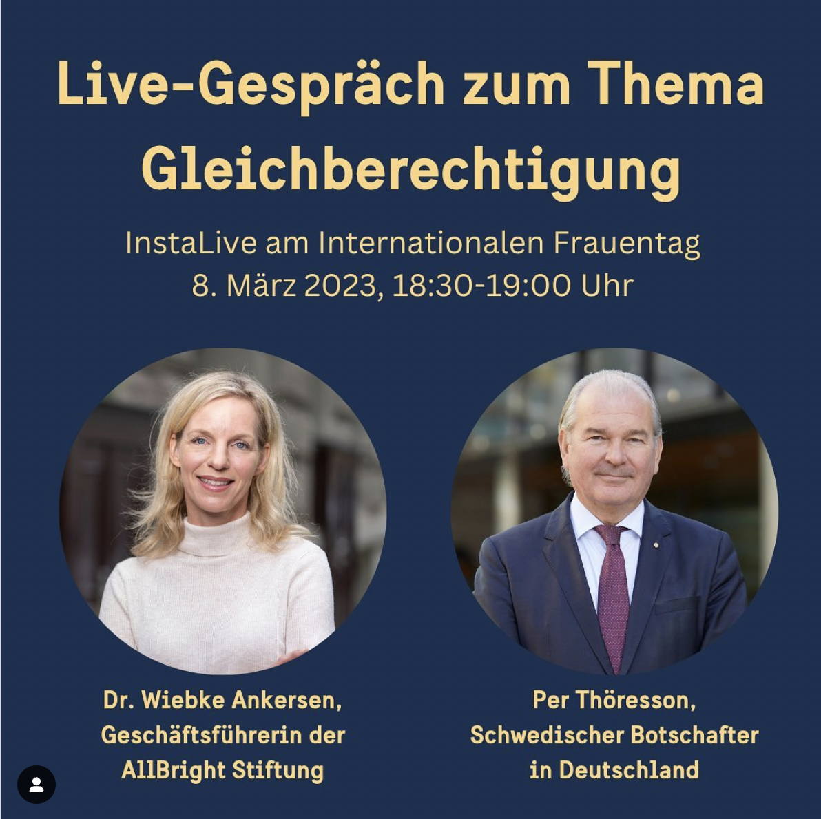 8. März: Instagram-Live mit Wiebke Ankersen & dem schwedischen Botschafter Per Thöresson ...