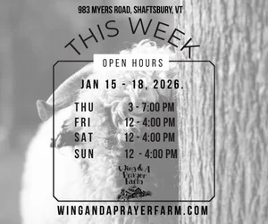 Wool Shop + Apothecary Hours Jan 15 - 18, 2026 — Wing & A Prayer Farm