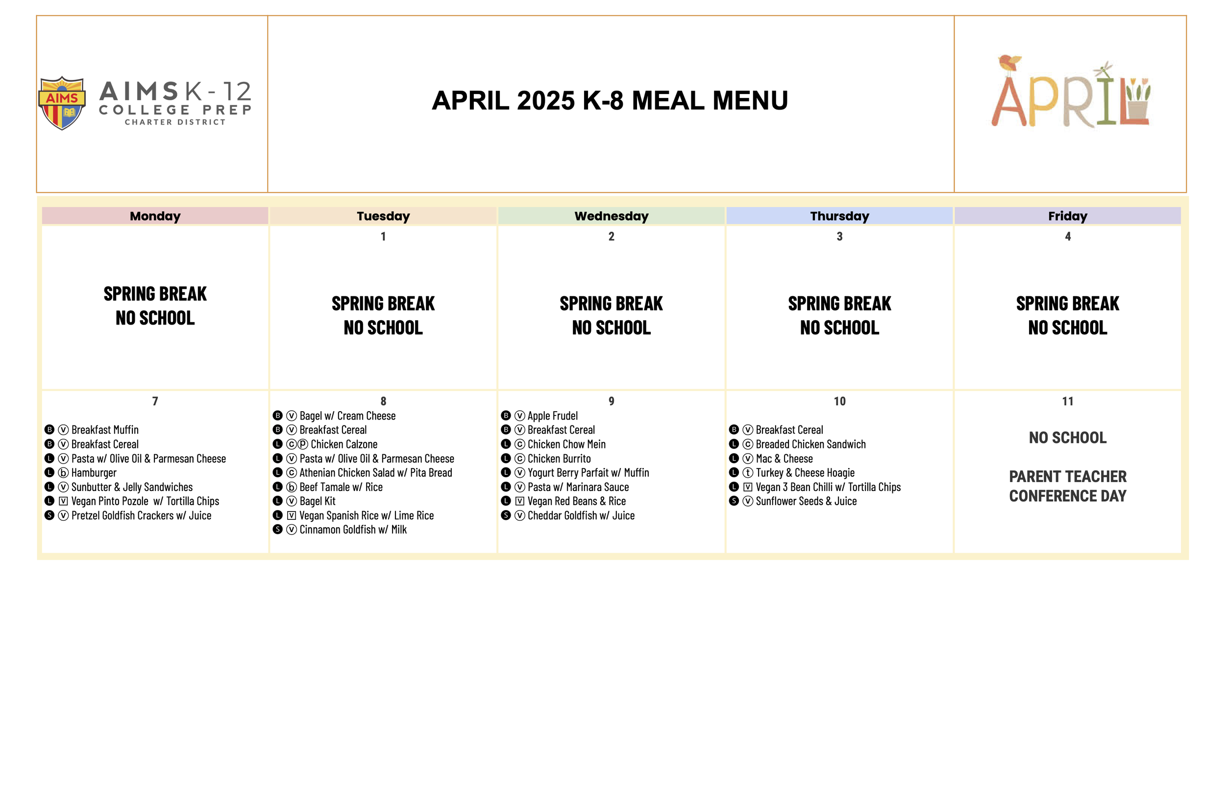 Meal Menu for April 2025 — AIMS K-12