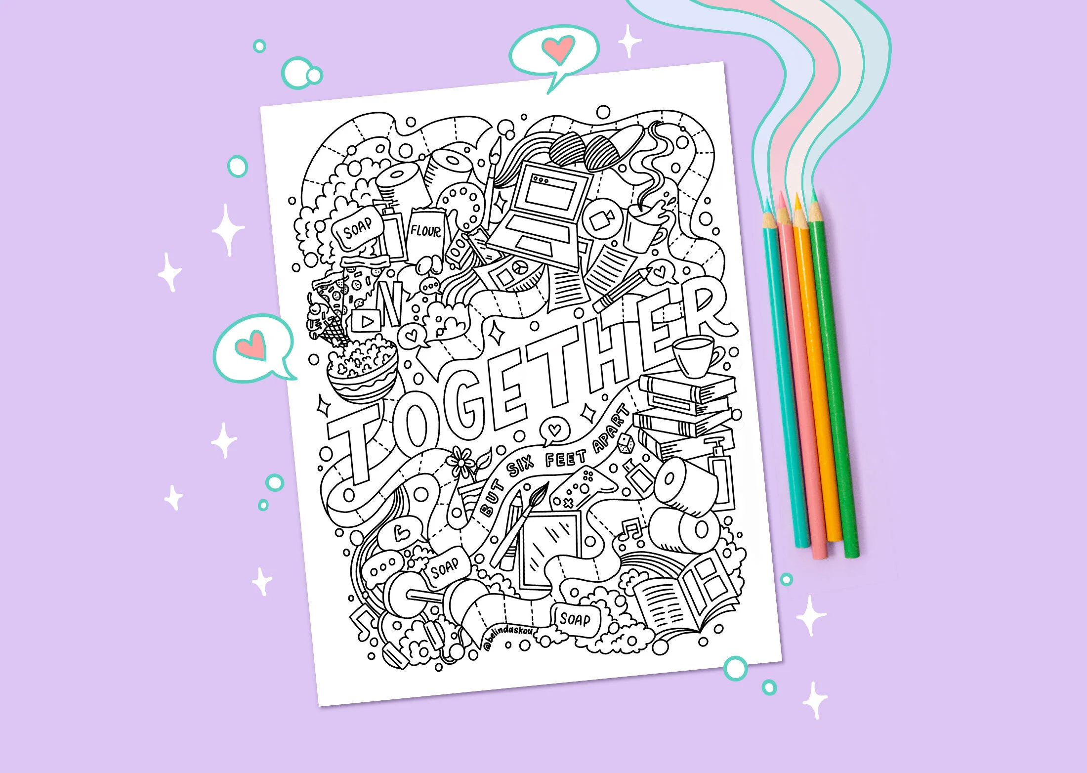 Free Social Distancing Coloring Page — Belinda | Lettering Artist and ...