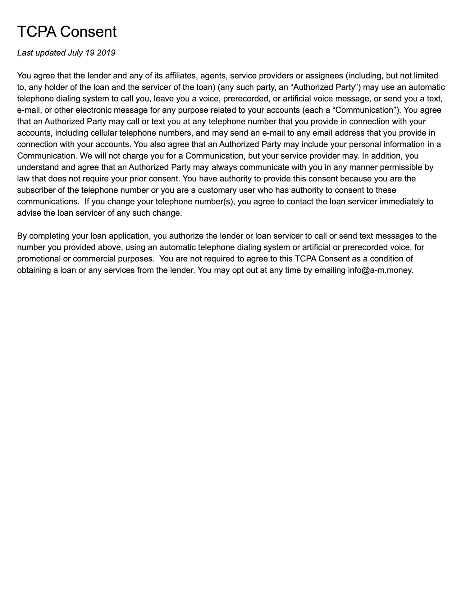 TCPA Consent — Chicago Student Loans By A.M. Money