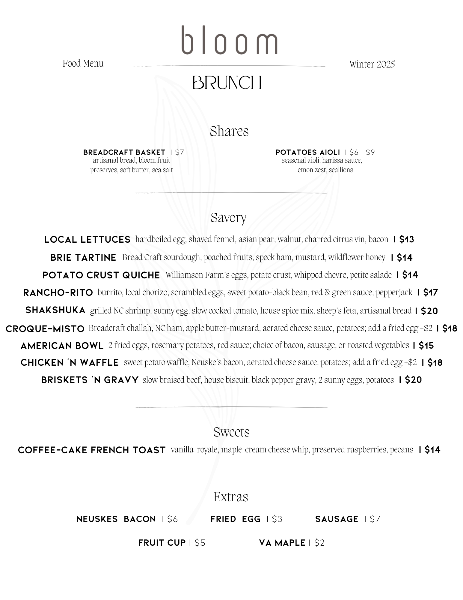 Sample Food Menus — BLOOM | RESTAURANT & WINE BAR