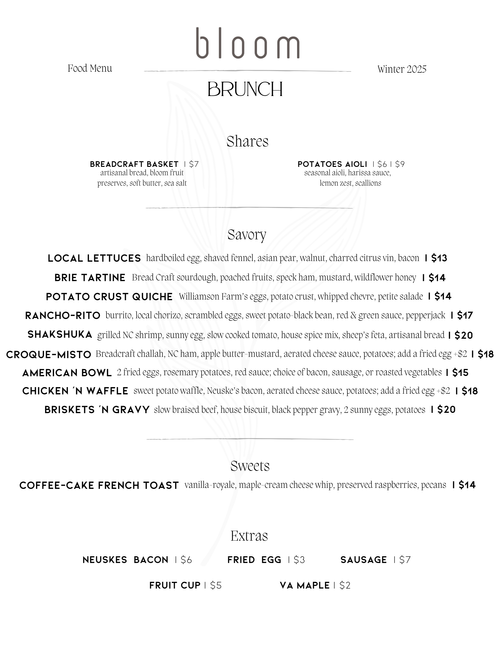 Sample Food Menus — BLOOM | RESTAURANT & WINE BAR