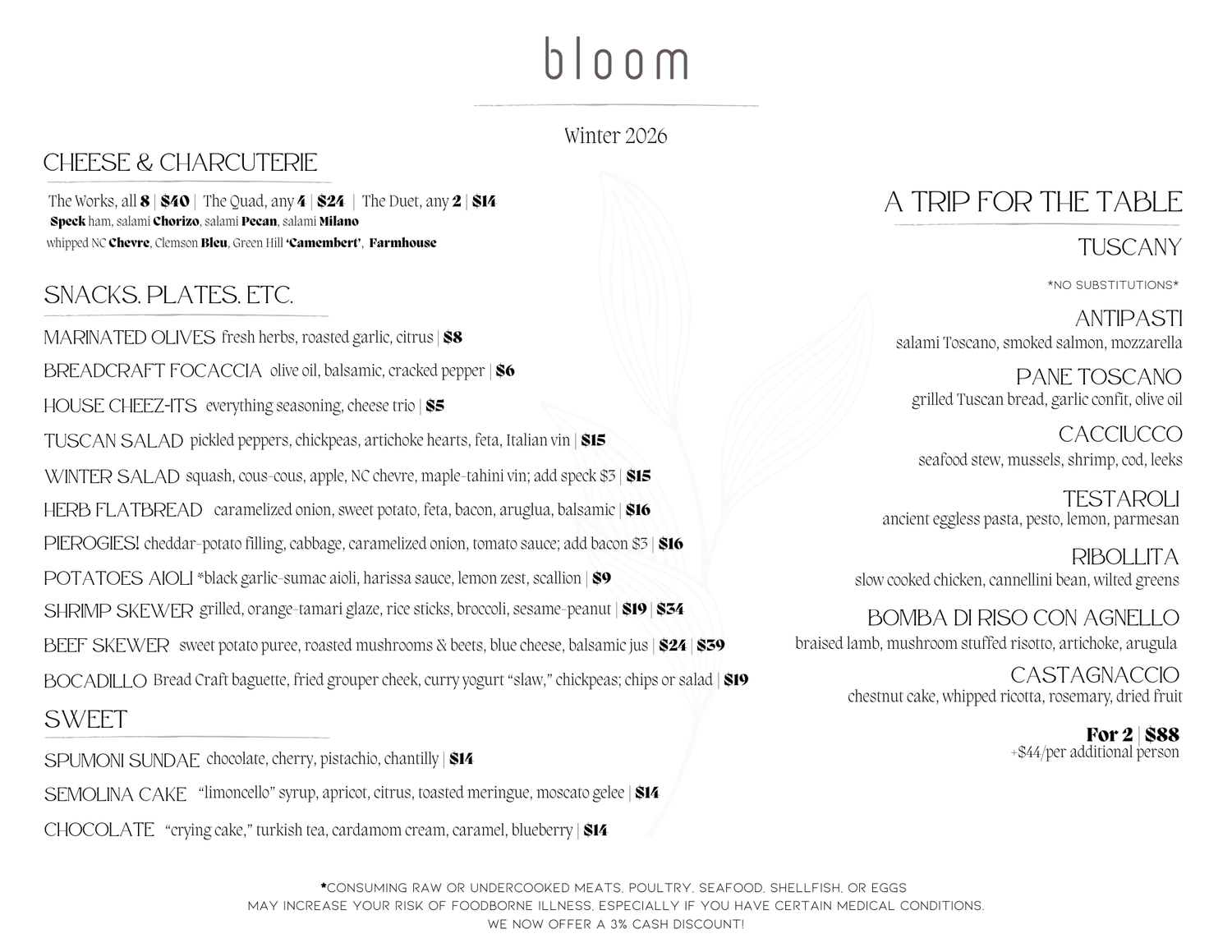 Sample Food Menus — BLOOM | RESTAURANT & WINE BAR