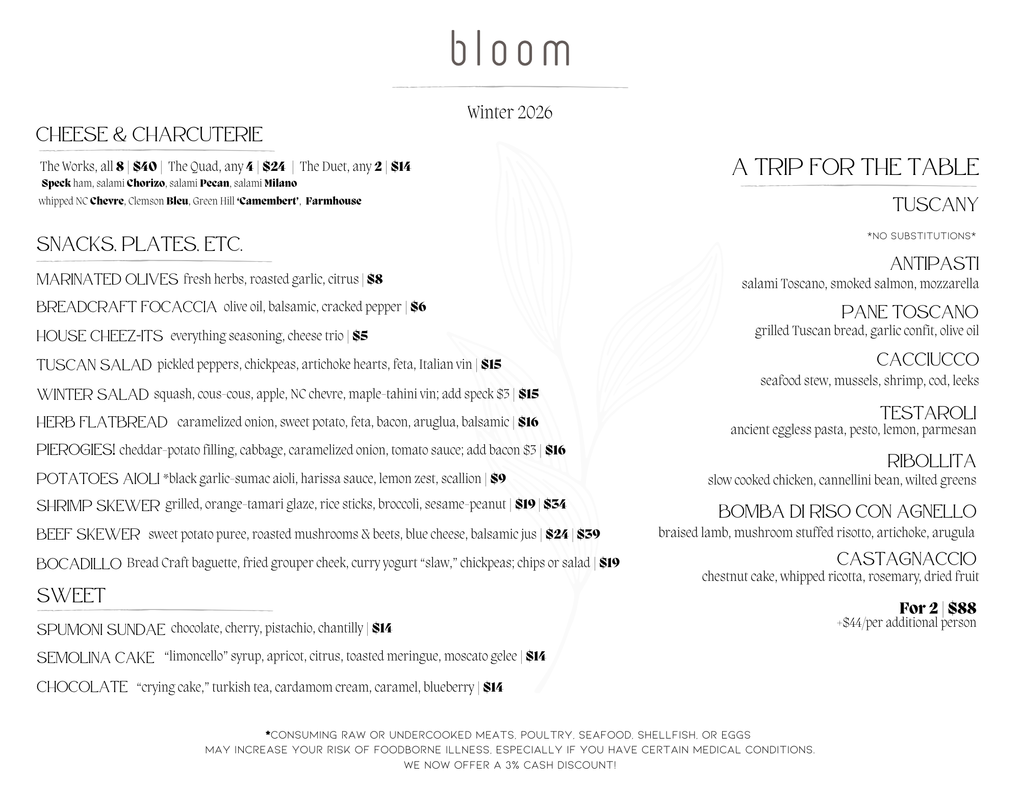 Sample Food Menus — BLOOM | RESTAURANT & WINE BAR