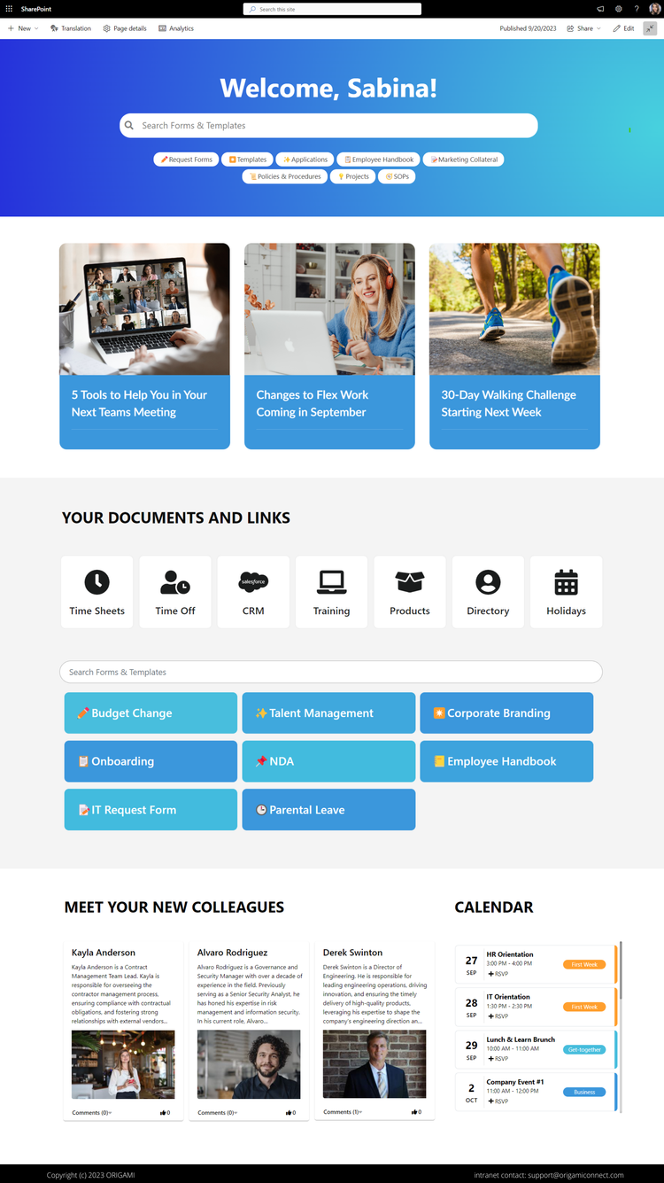 5 SharePoint Communication Site Examples and Templates — Origami