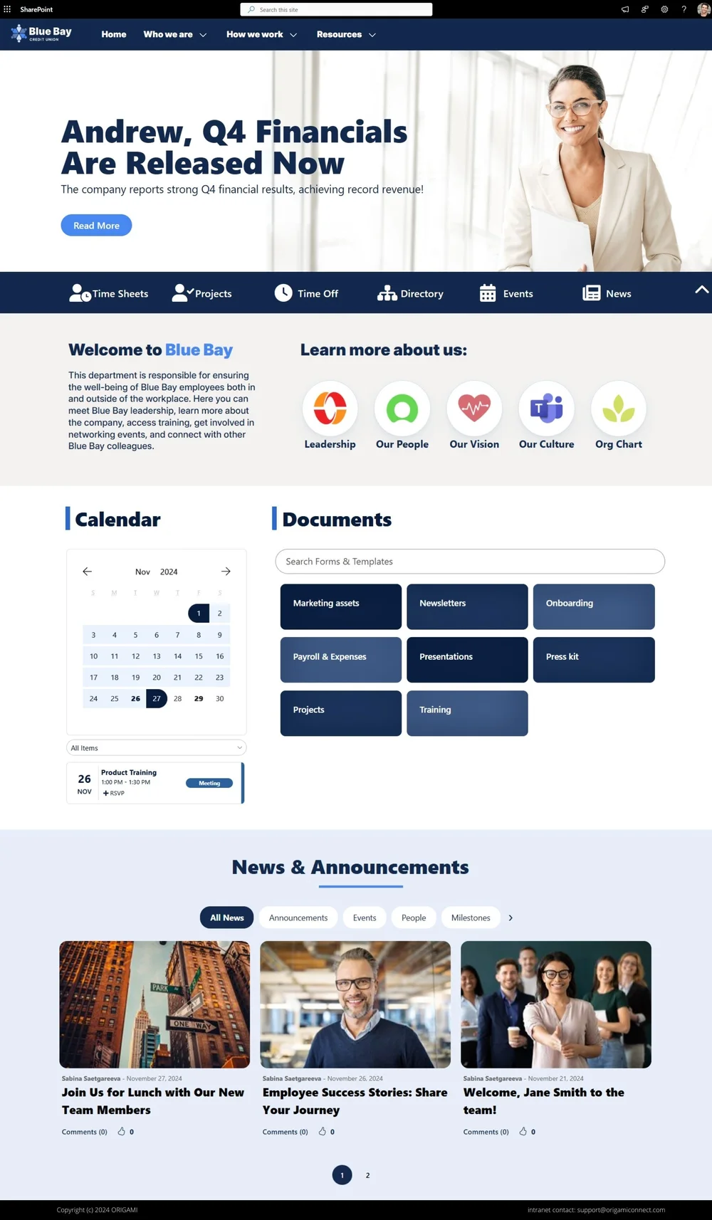 6 SharePoint Intranet Examples and Templates — Origami