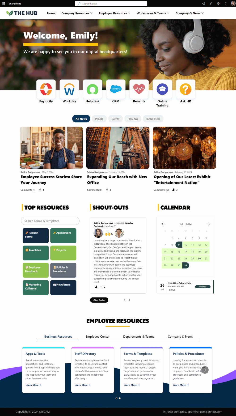 6 SharePoint Intranet Examples and Templates — Origami