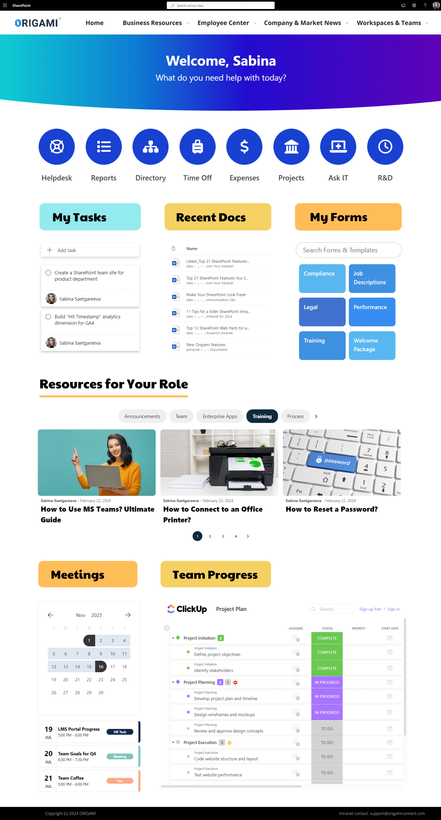 6 SharePoint Intranet Examples and Templates — Origami