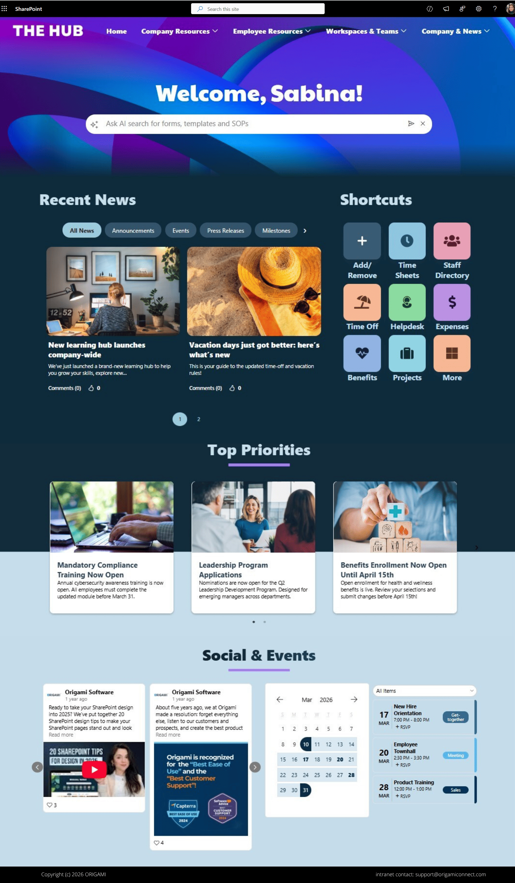 15 Modern SharePoint Intranet Site Examples for 2026 — Origami