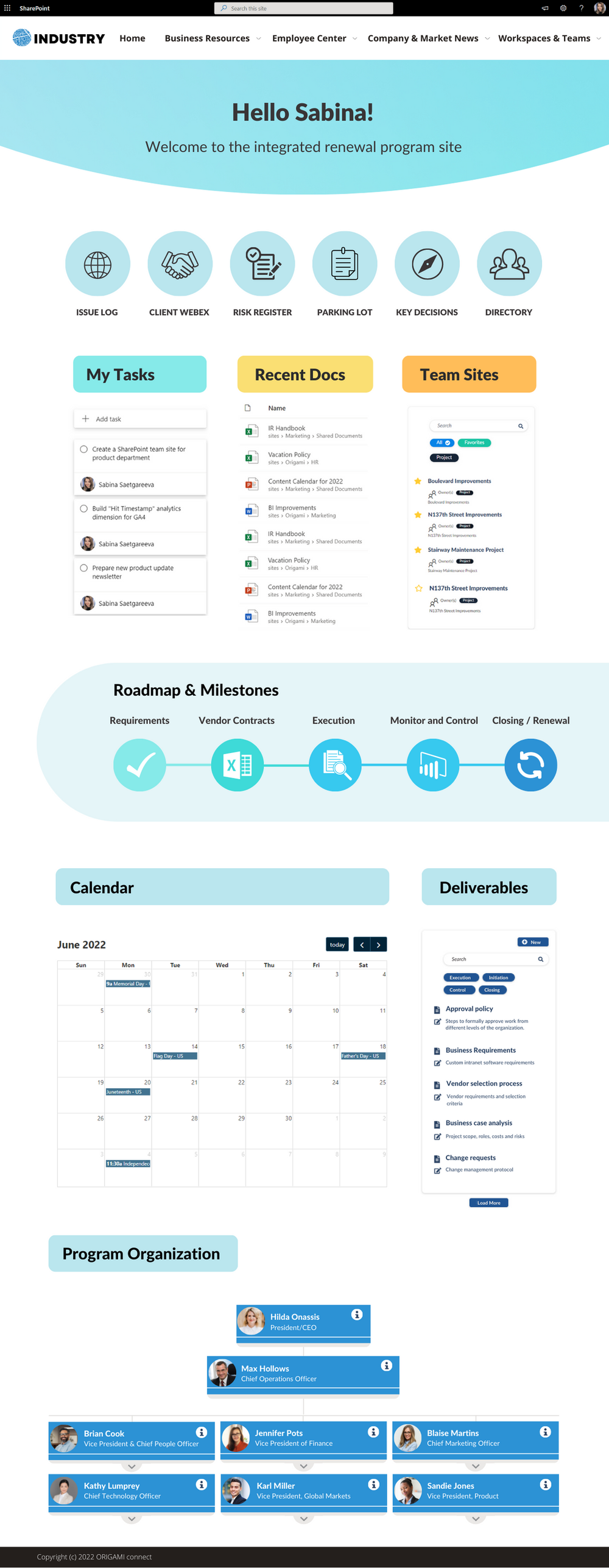 6 SharePoint Intranet Examples and Templates — Origami