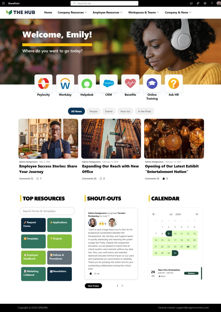 5 SharePoint Communication Site Examples and Templates — Origami