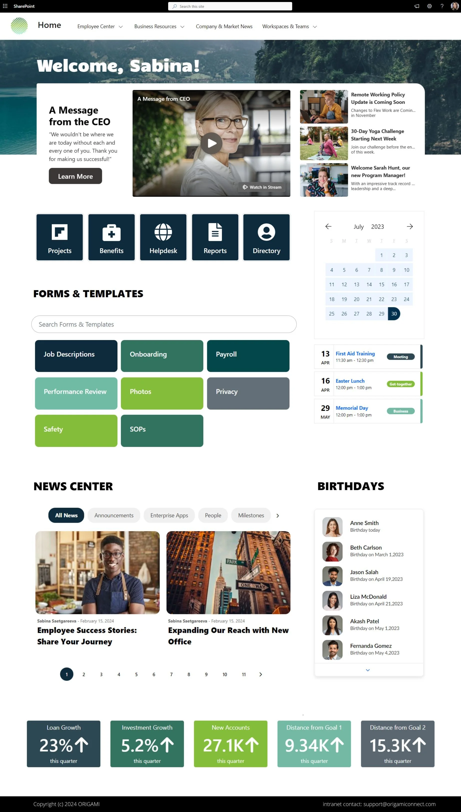 6 SharePoint Intranet Examples and Templates — Origami