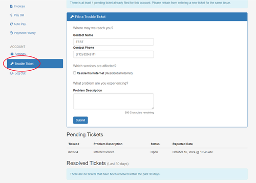 Trouble Ticket — FMTC