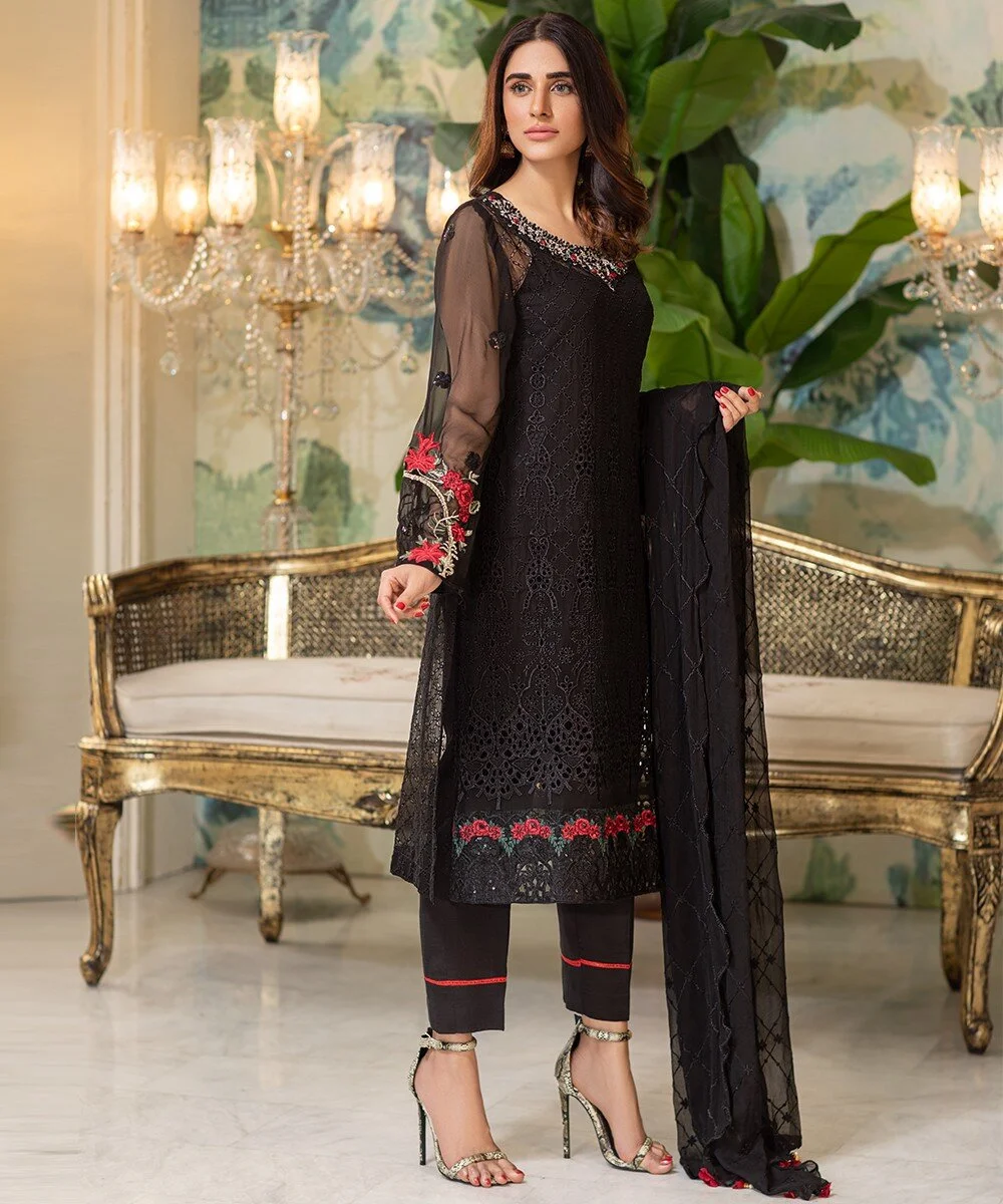 Black Lace Salwar Kameez Designs