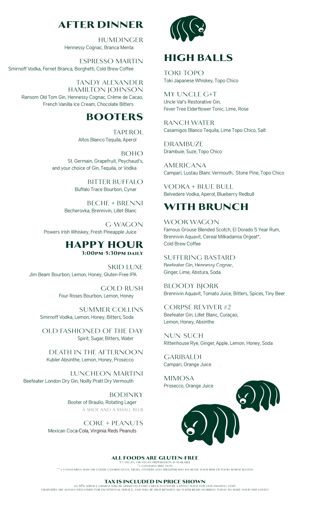 MENU ARCHIVE — Water Bear Bar