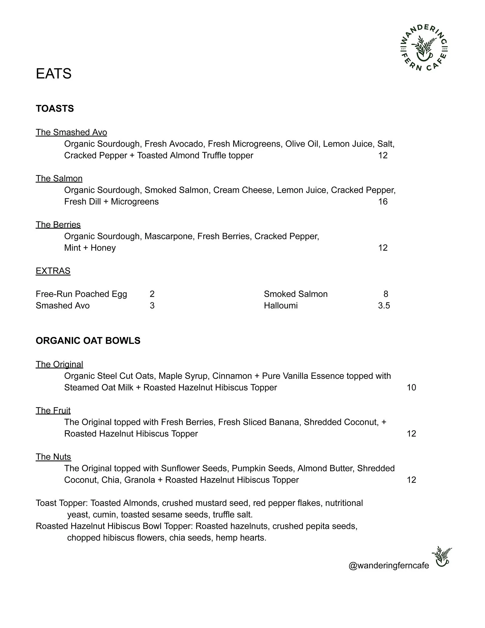 Menu — Wandering Fern Cafe