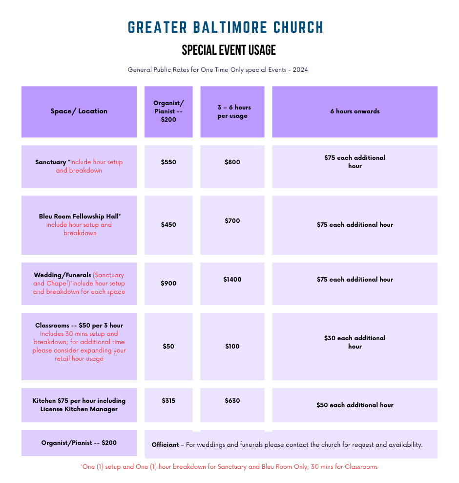 Space & Event Rental — Greater Baltimore Church