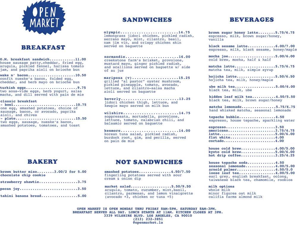 MENU — OPEN MARKET