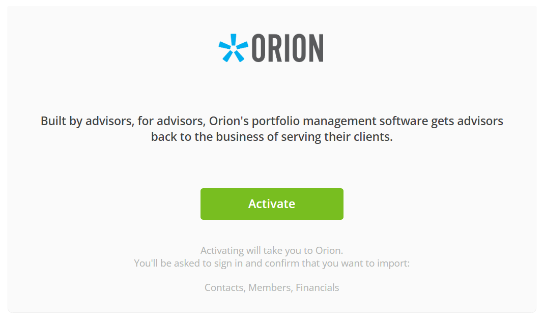 Orion Advisor Software Integration — Asset-Map