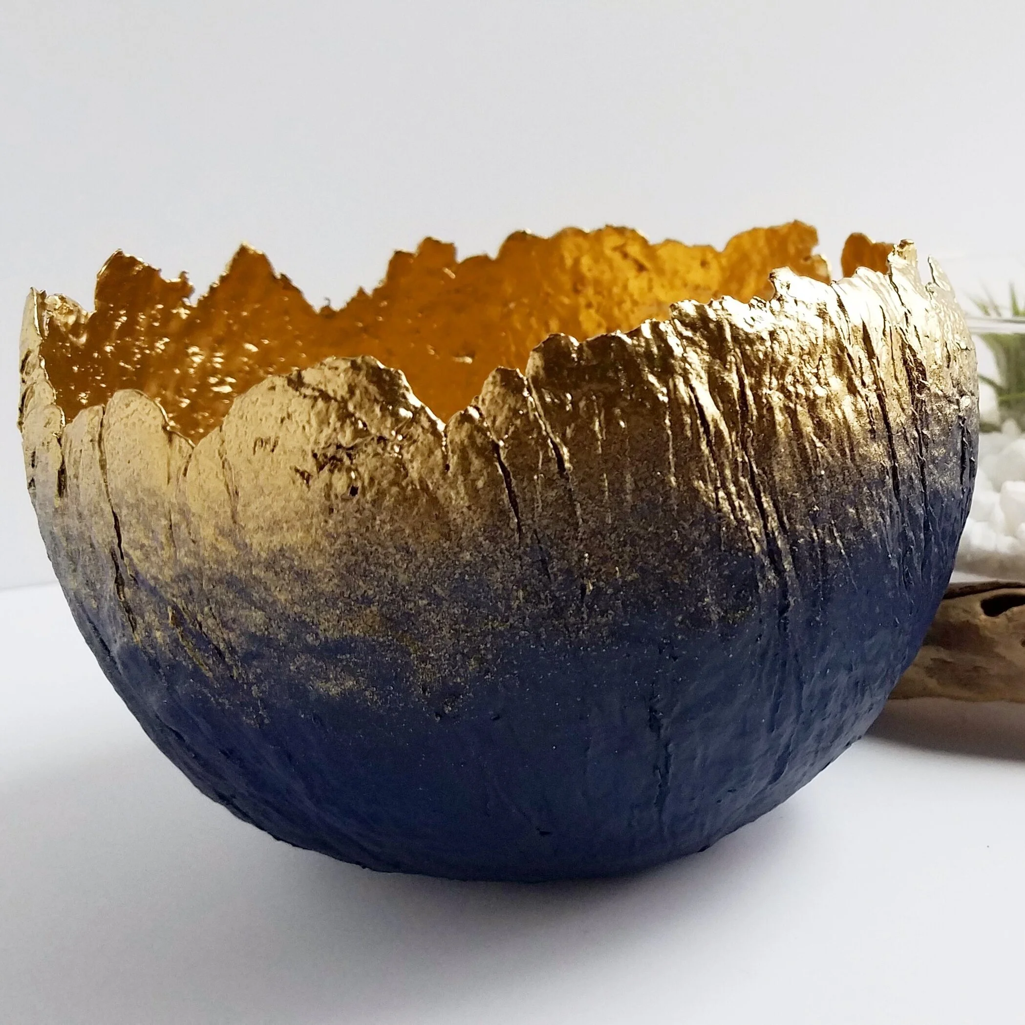 Navy and Gold Paper Pulp Bowl — Franky and J.