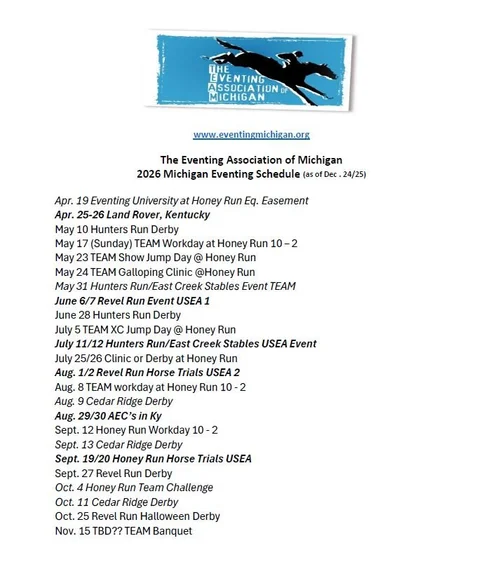 TEAM Events Calendar — The Eventing Association of Michigan