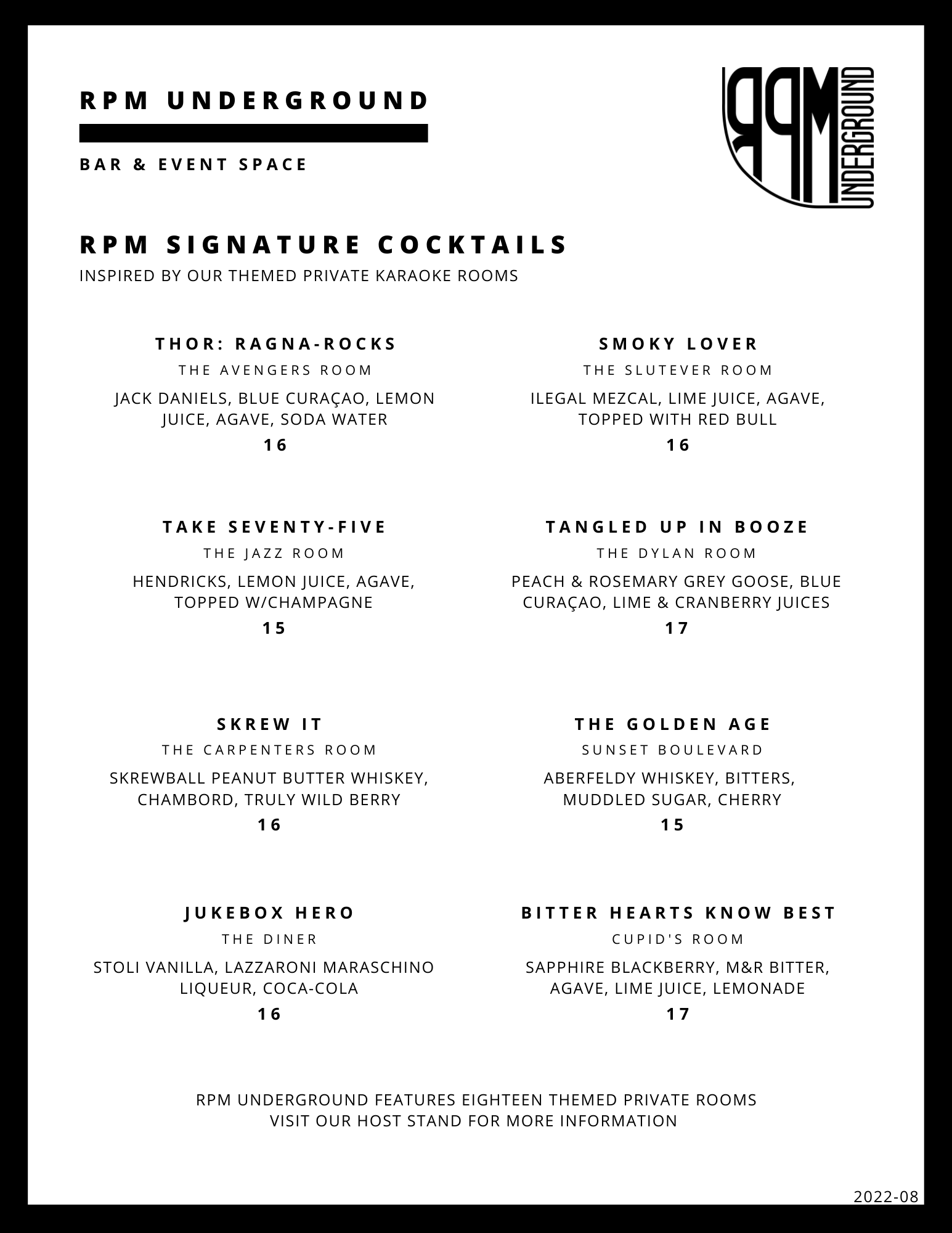 Menu — RPM UNDERGROUND