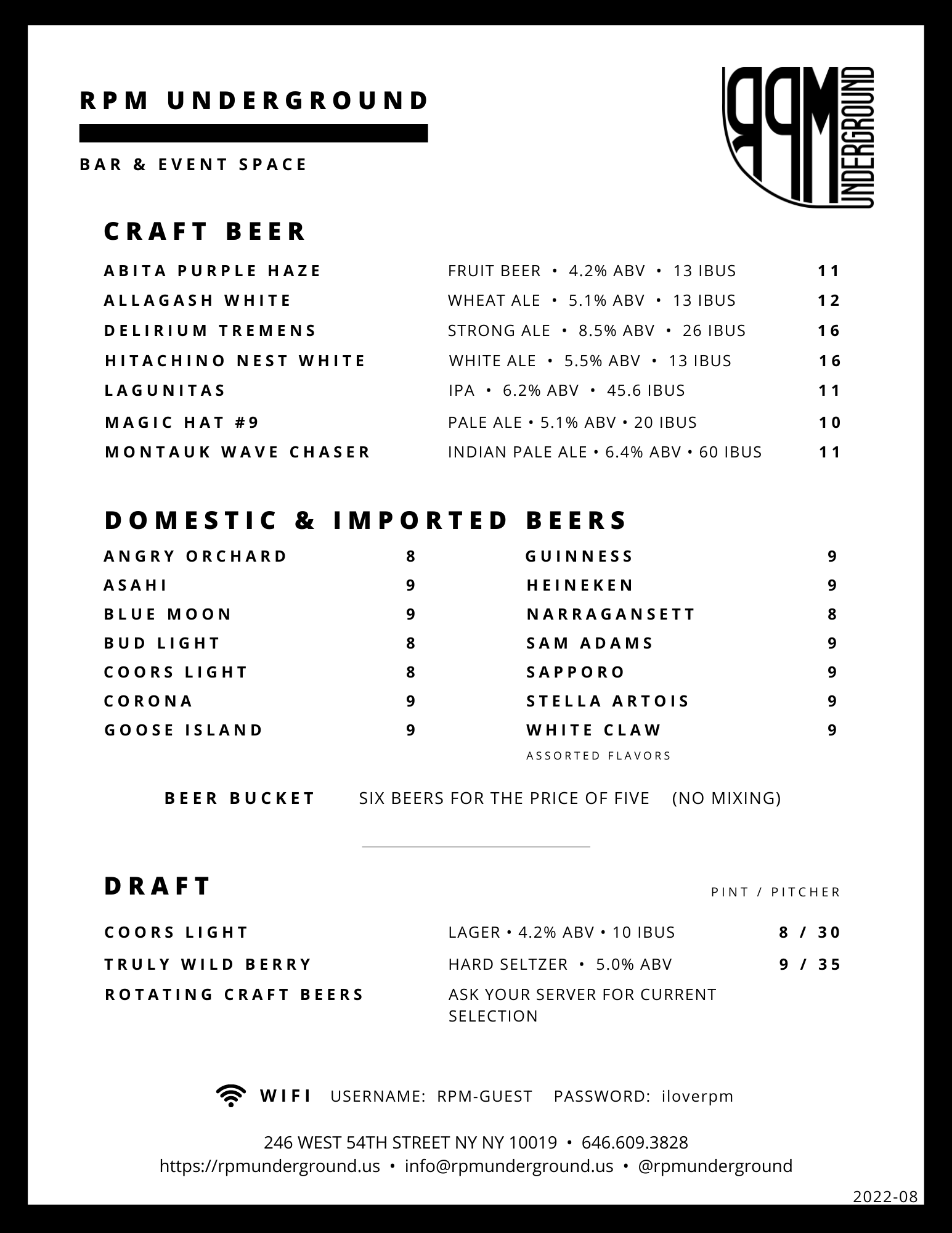 Menu — RPM UNDERGROUND