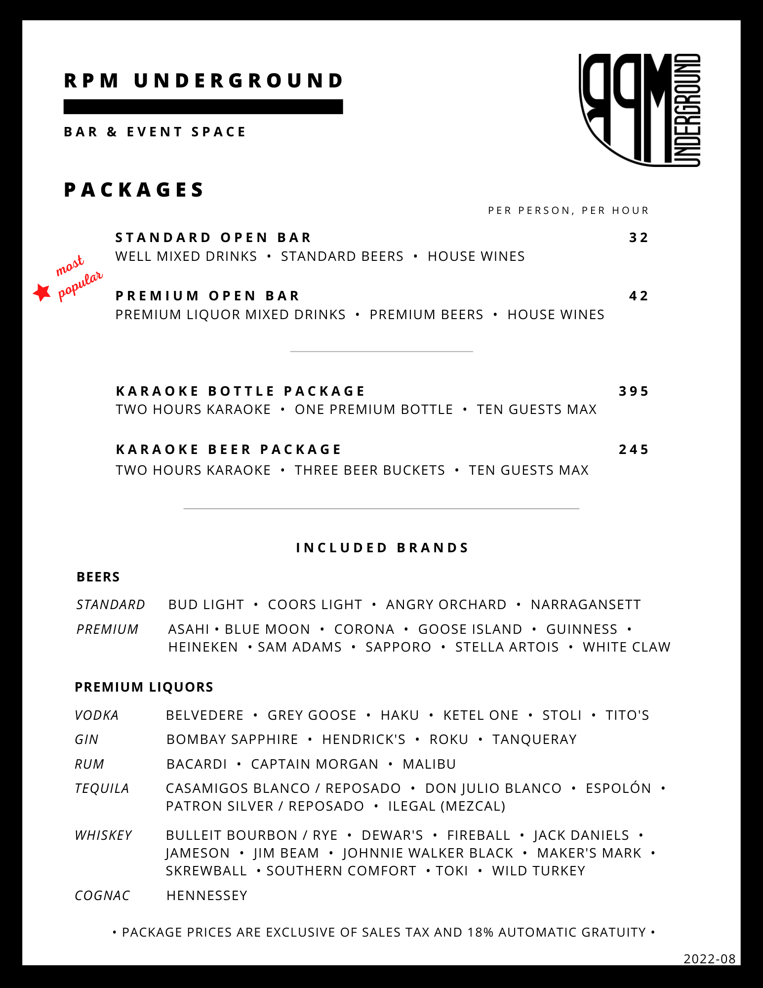 Menu — RPM UNDERGROUND