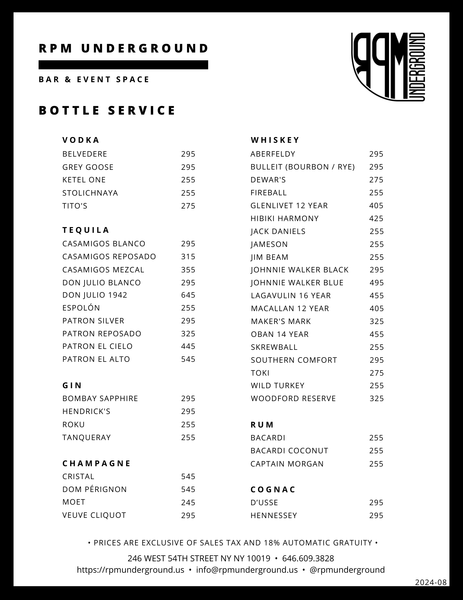 Menu — RPM UNDERGROUND