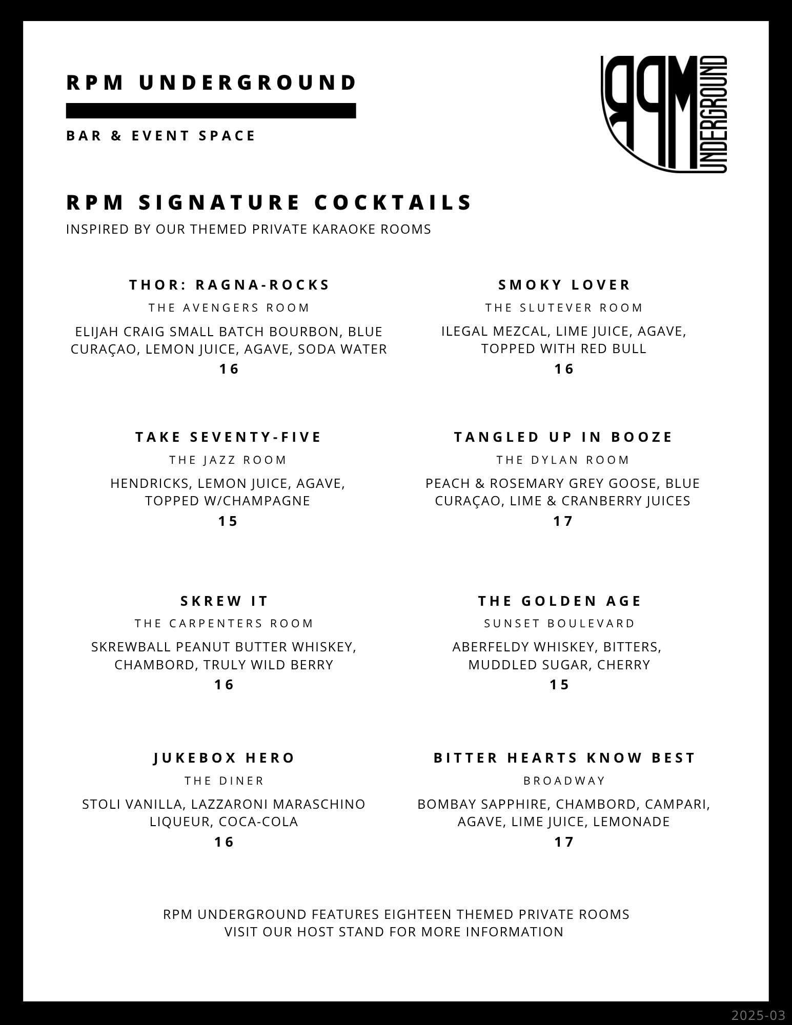 Menu — RPM UNDERGROUND