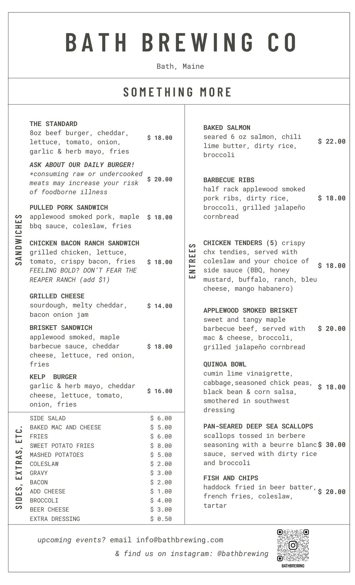 Food Menu — Bath Brewing Company